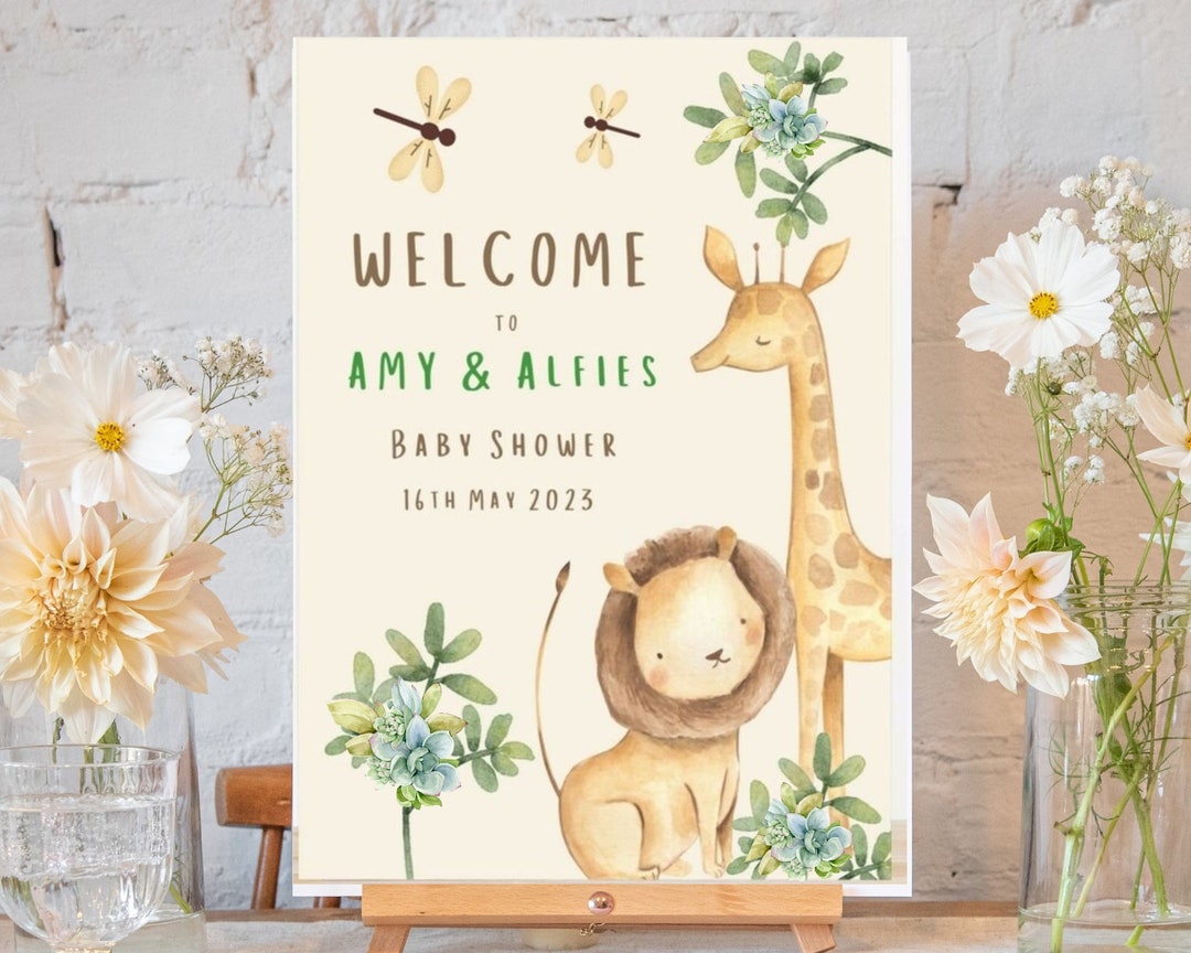 Safari Baby Shower Welcome Sign, Jungle Welcome Sign, Baby Shower Zoo ...