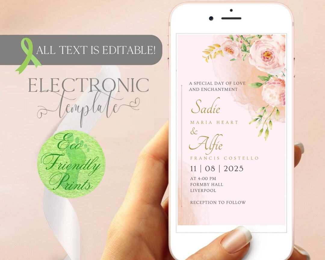 Soft Pink Electronic Wedding Template, Pink iPhone Wedding Download ...