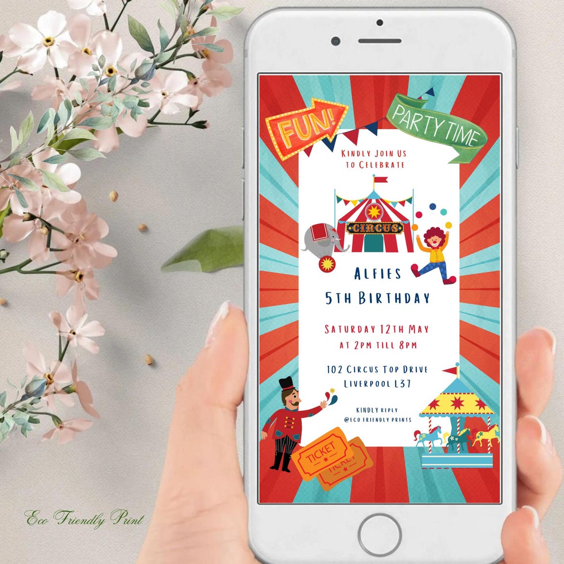 Circus Birthday Digital Invitation Editable Template E-vite, Boy ...