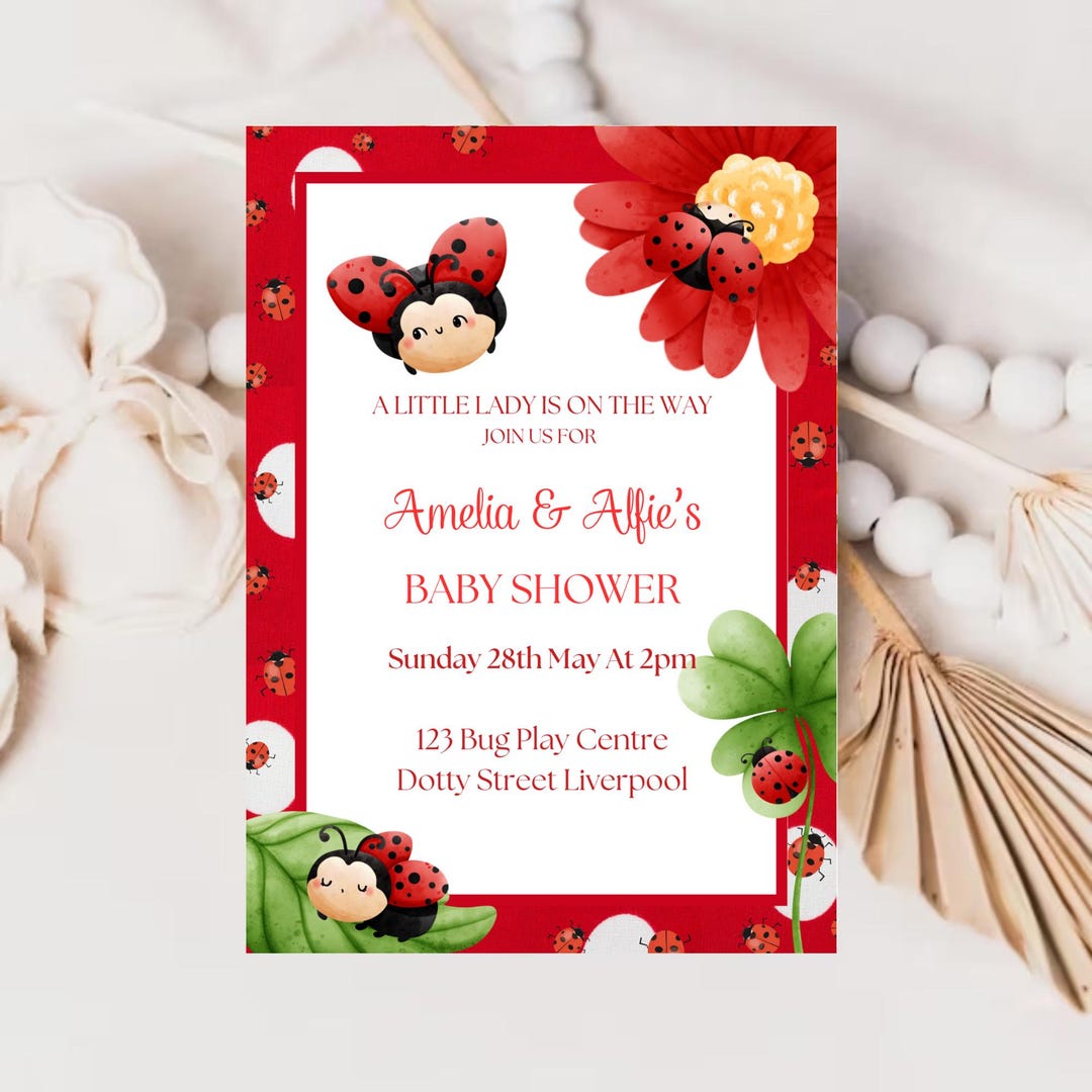 Editable Lady Bird Invitation, Gender Neutral Ladybug Baby Shower ...