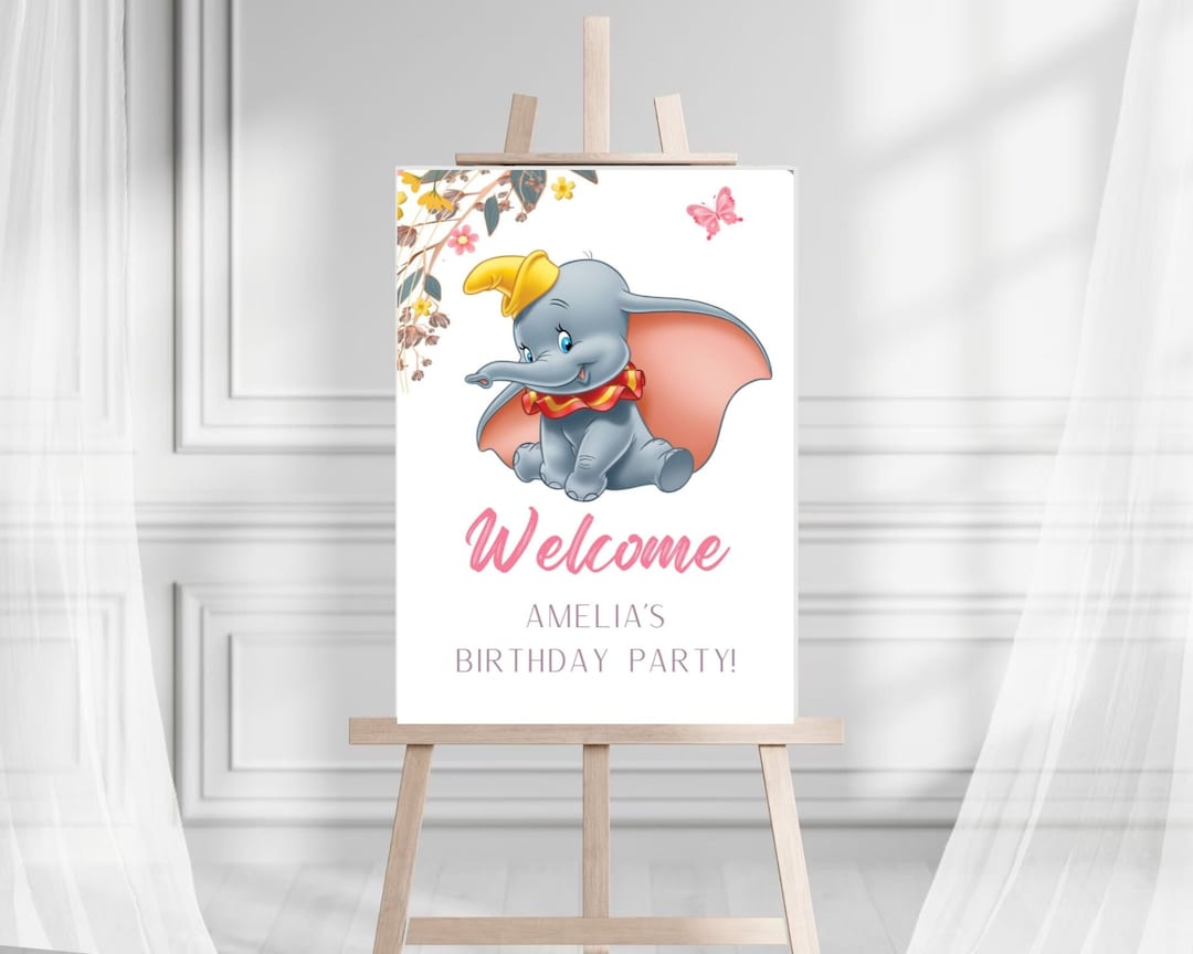 Pink Dumbo Welcome Sign Pink Dumbo Birthday Girl Pink Dumbo Party Decor ...