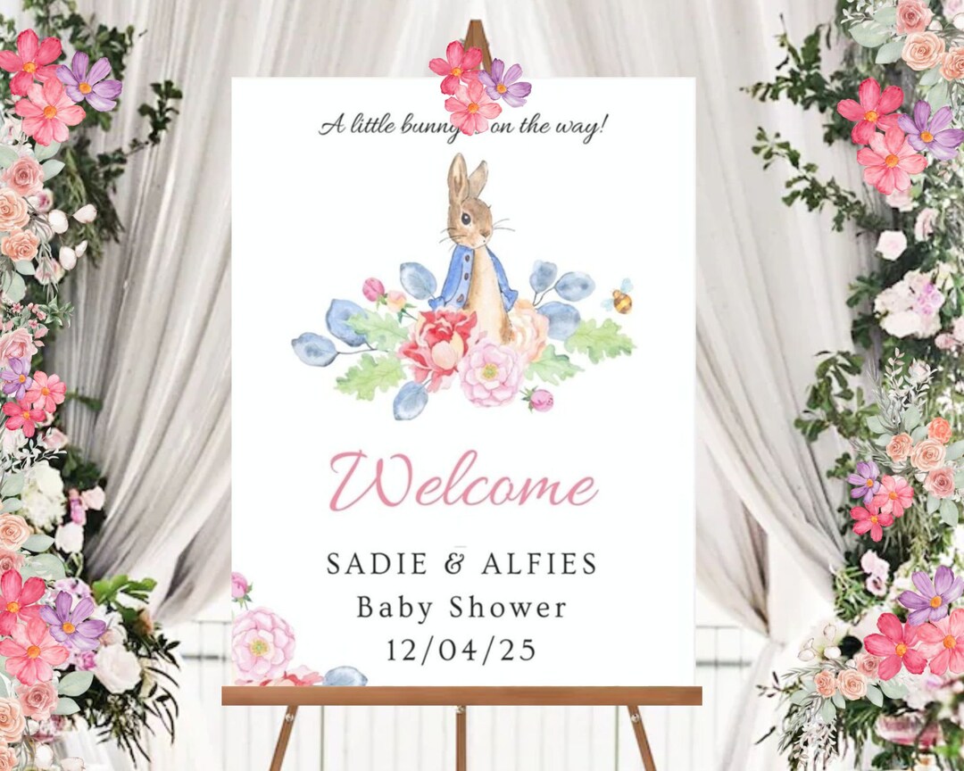 Editable Peter Rabbit Welcome Sign Baby Shower Baby Girl, Baby Girl ...