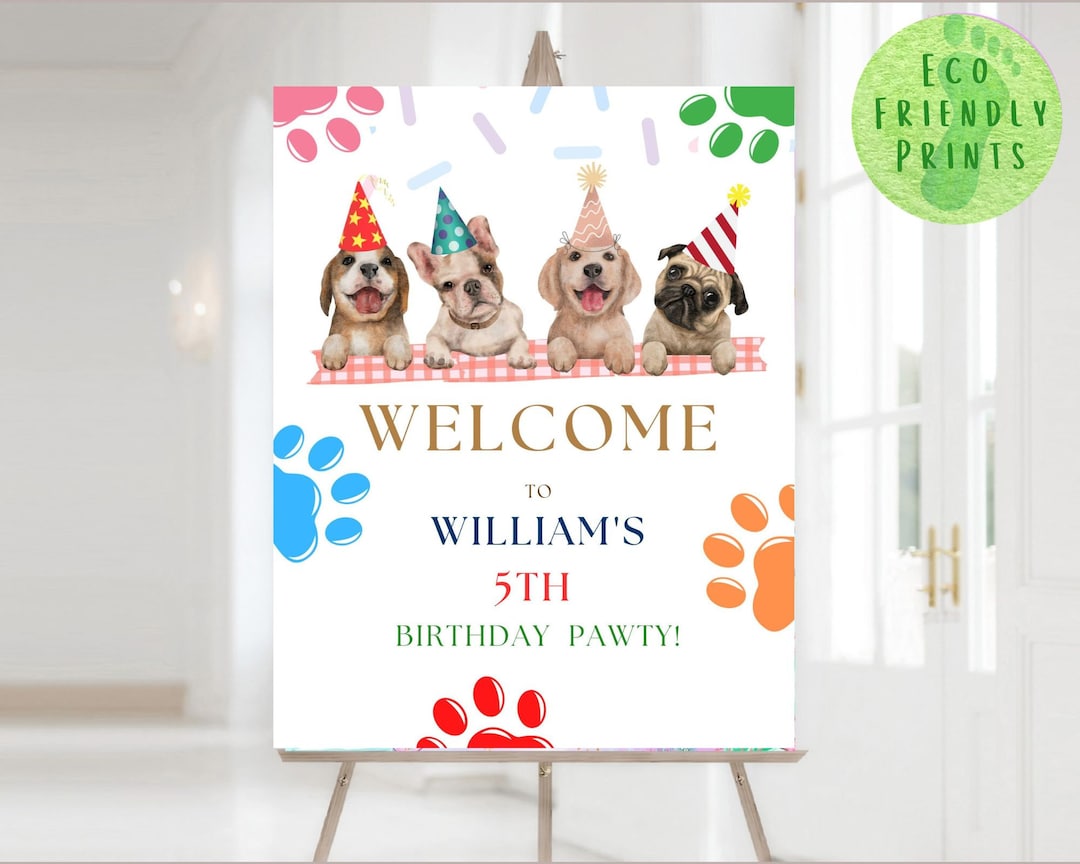 Editable Dog Birthday Welcome Sign Boy Dog Party Dog Decor Puppy Party ...