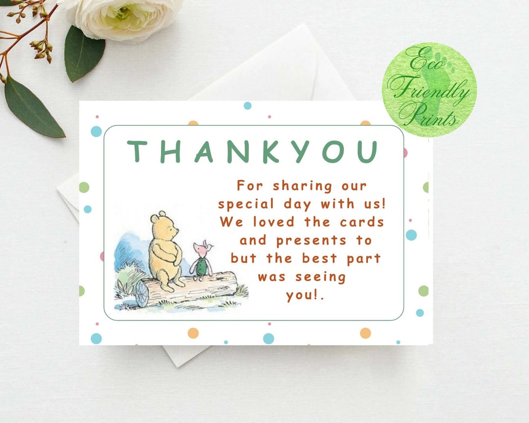 Winnie the Pooh Thank You Card, Classic Winnie Pooh Baby Shower ...
