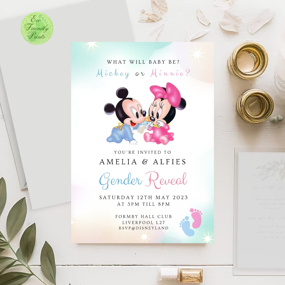Editable Mickey Mouse Gender Reveal Invitation Gender Neutral Mickey or ...