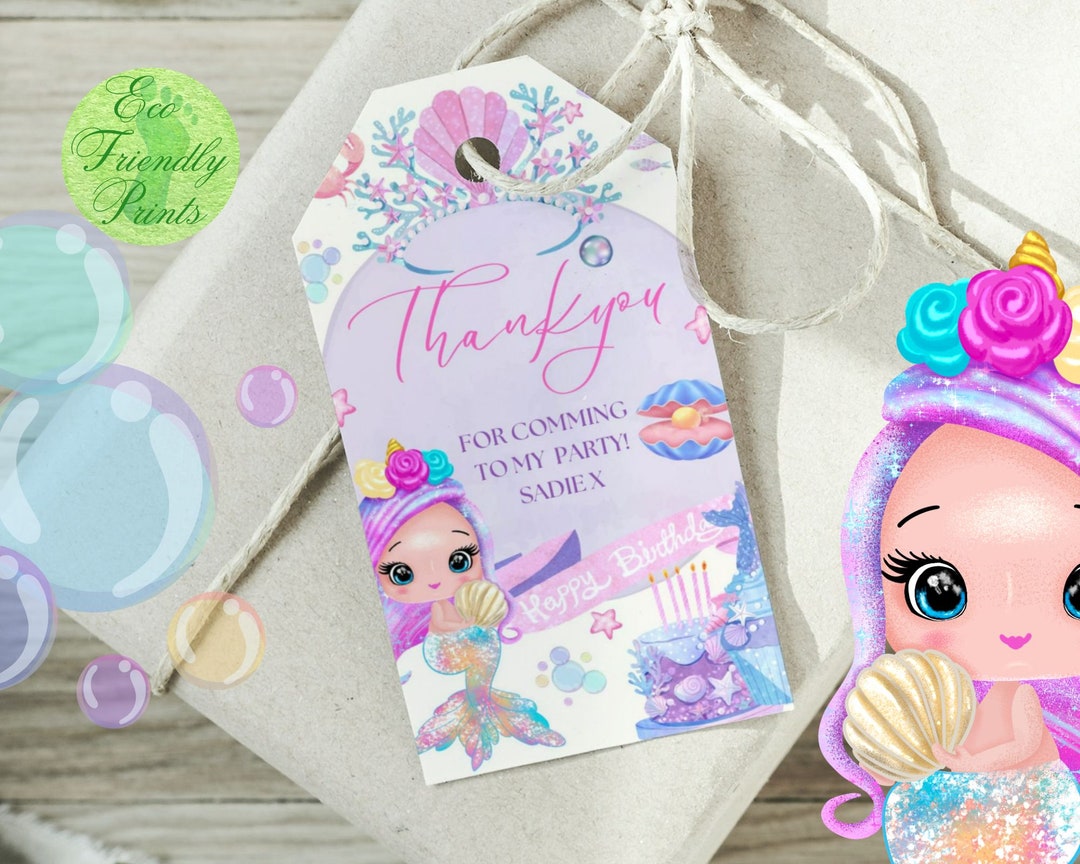 Editable Mermaid Birthday Favor Tags, Mermaid Thank You Tags, Under the ...