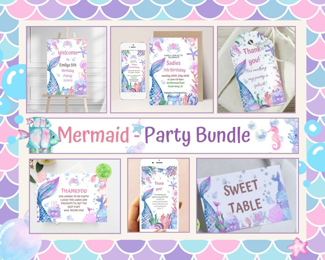 Editable Mermaid Party Decorations Under the Sea Package Birthday ...