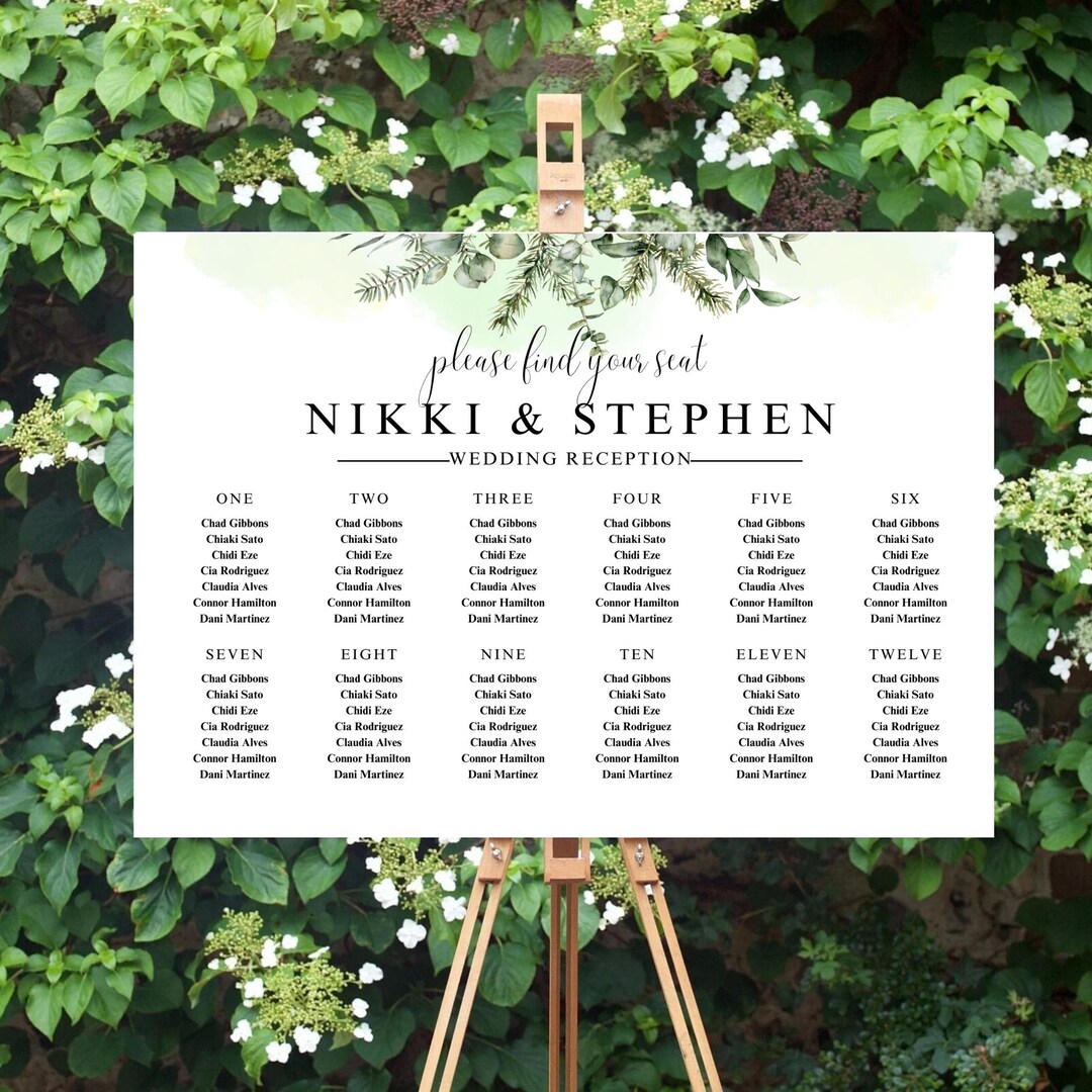 Seating Chart Poster, Greenery Wedding Seating Poster, Find Your Seat ...