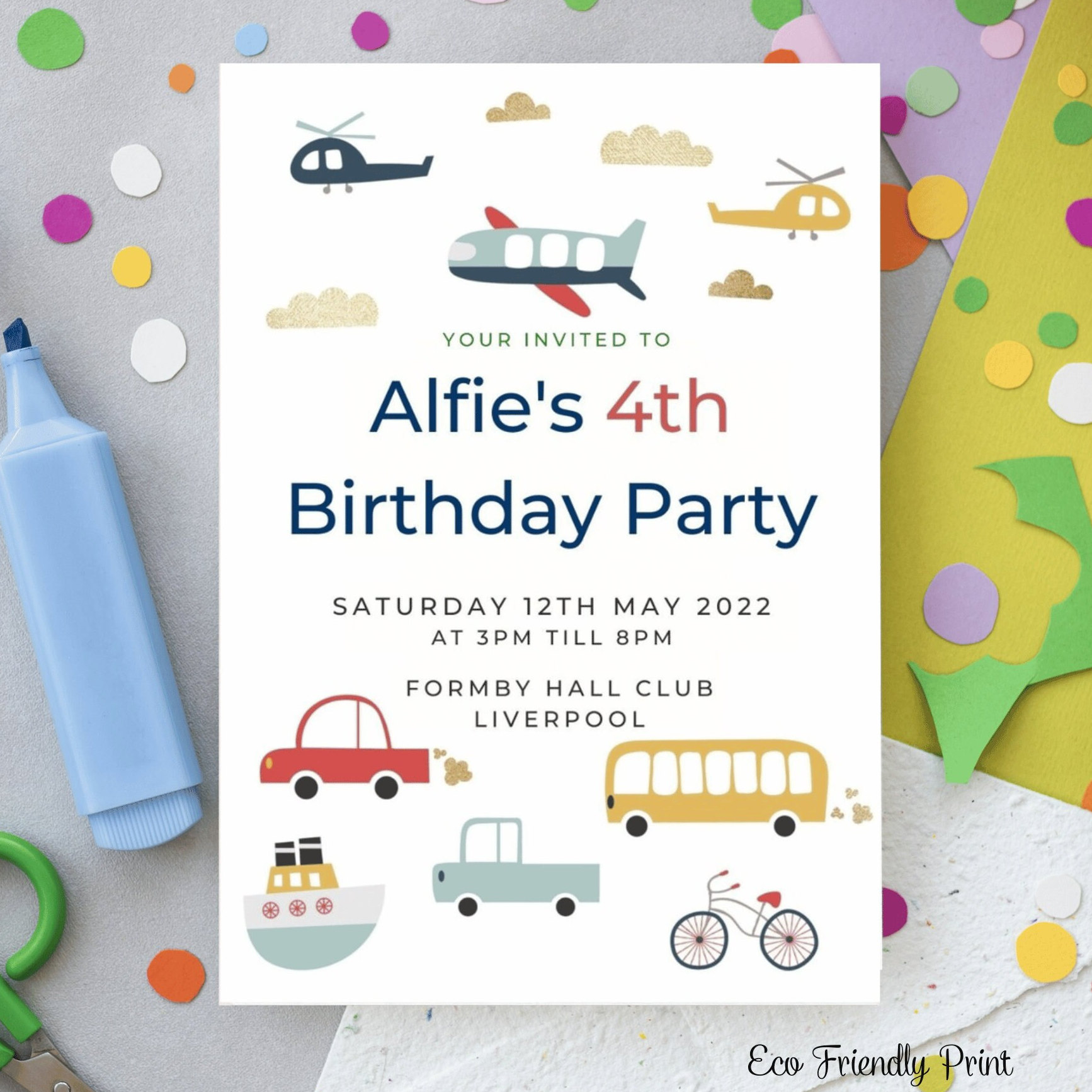 Editable Transport Birthday Party Invitation Boy Planes Cars and Trains ...