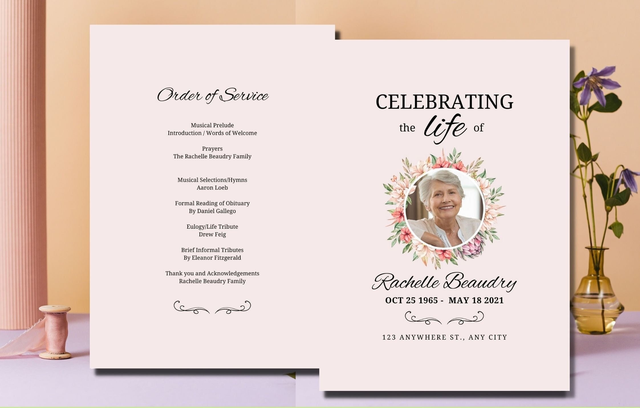 Editable Funeral Program Template, Floral Memorial Program, Blush Pink ...