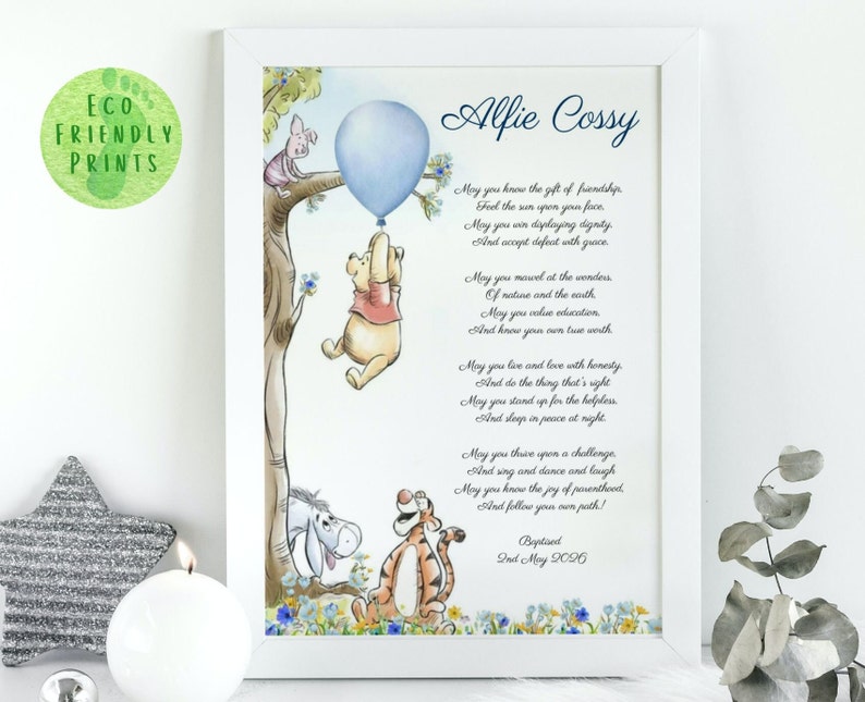 Pooh Bear Christening Poem Keepsake - Personalised Christening Poem ...