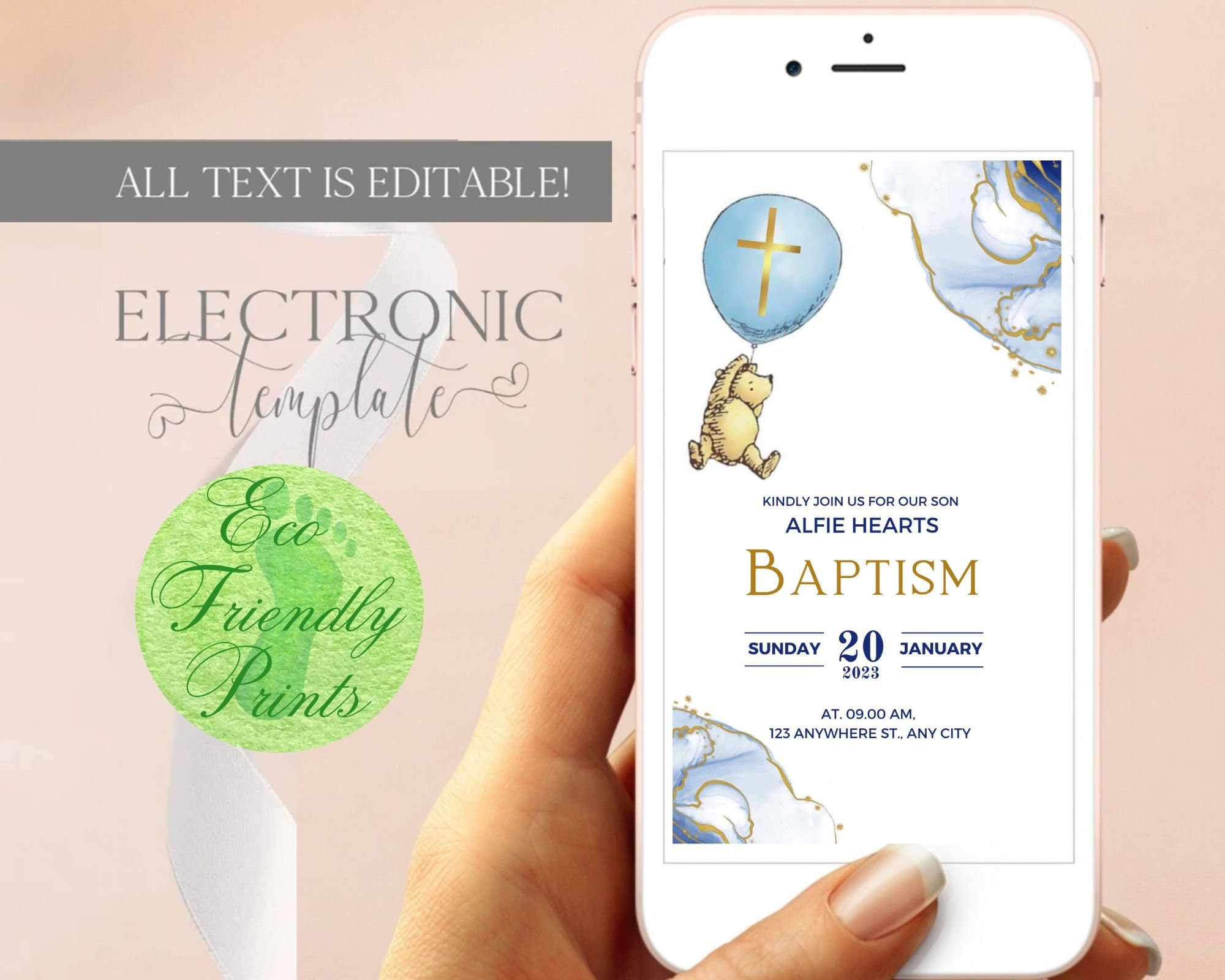 Electronic Baptism Invitation Template Digital Baptism Text - Etsy