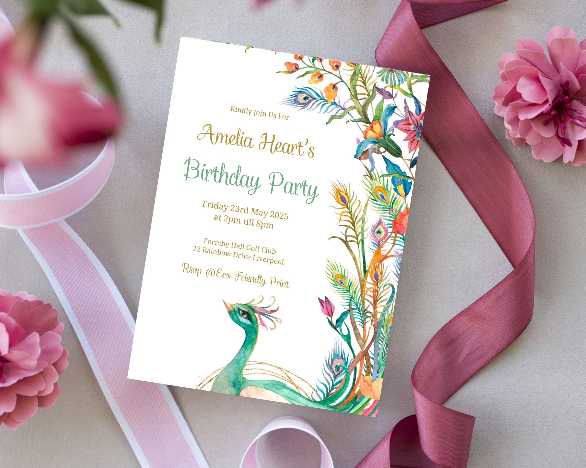 Peacock Birthday Invitation Adult Birthday Party Invite Editable ...