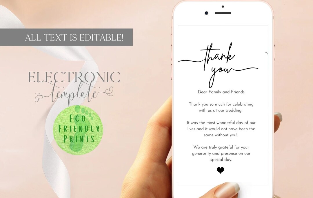 Electronic Minimalist Thank You Card Template Editable Digital Download ...
