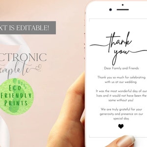 Electronic Minimalist Thank You Card Template Editable Digital Download ...