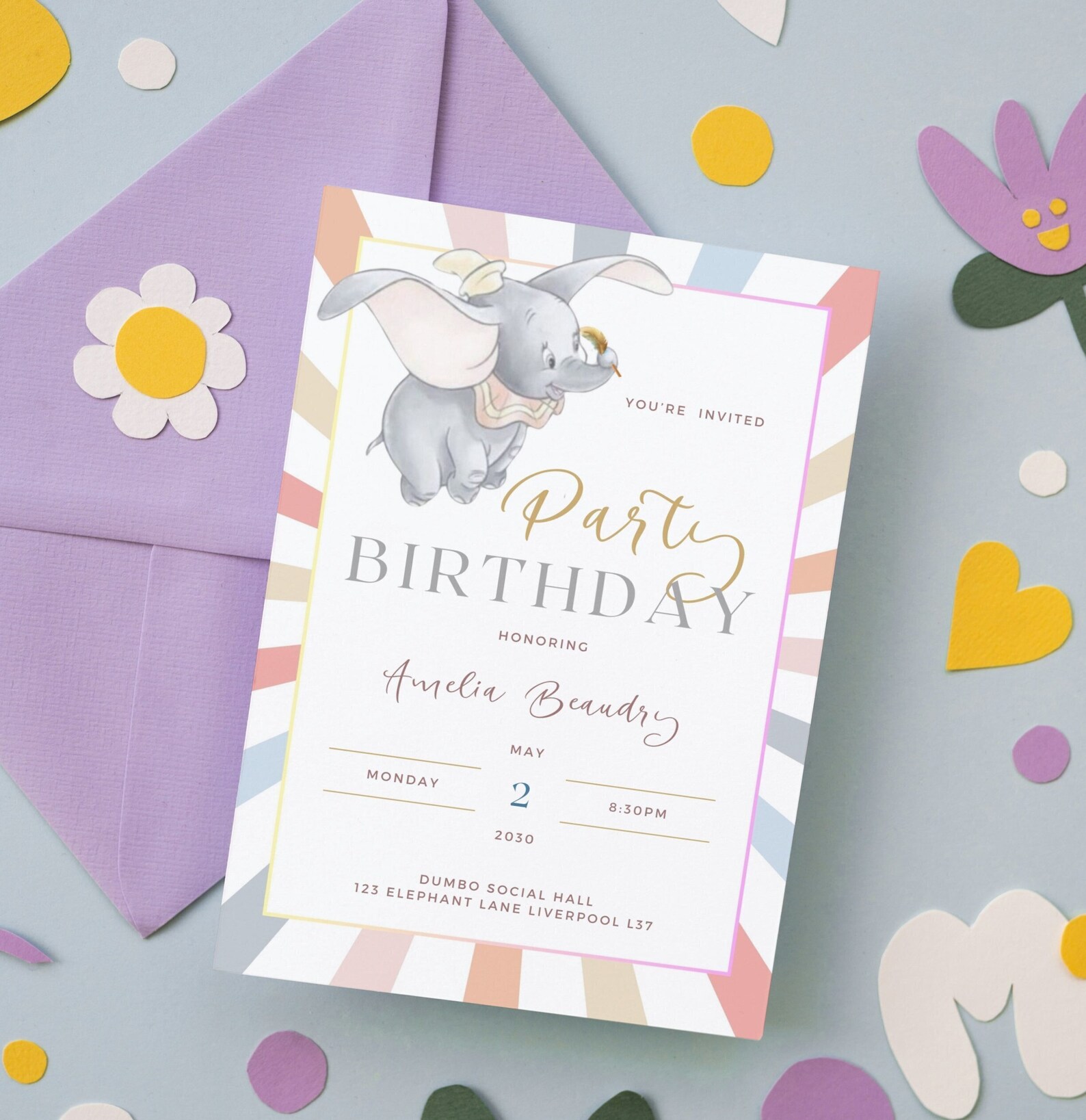 Dumbo Birthday Invitation, Dumbo First Birthday Invitation, Dumbo Party ...