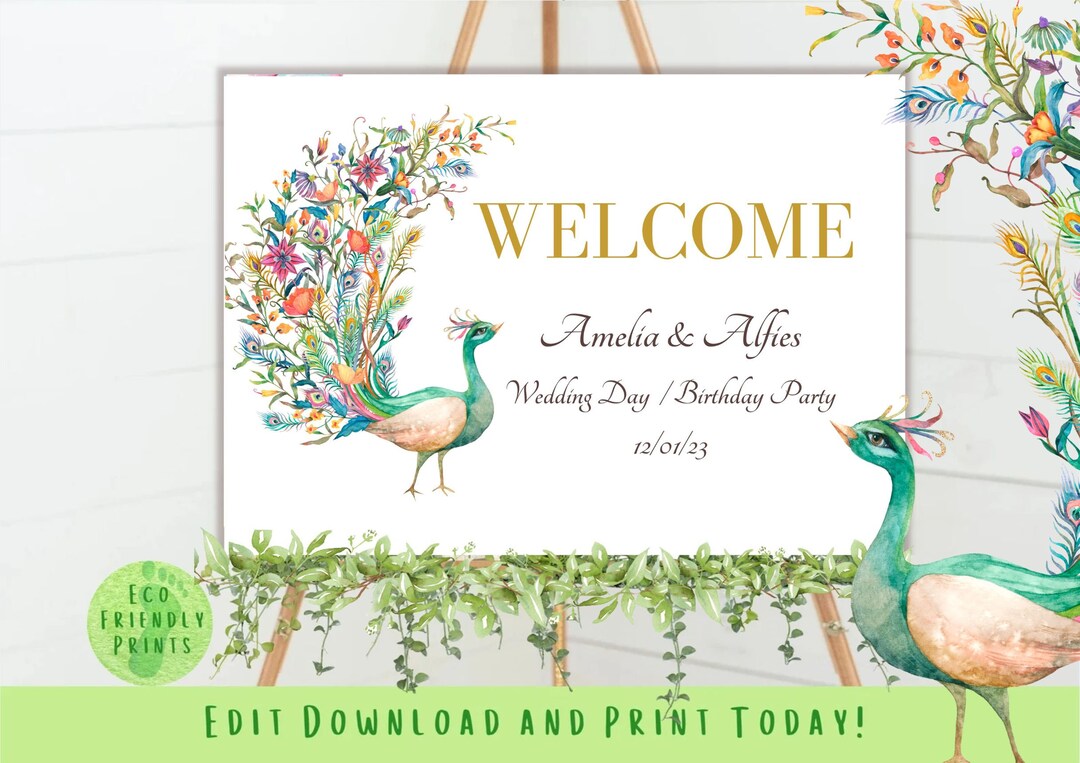Editable Peacock Welcome Sign Peacock Wedding Peacock Feathers - Etsy UK