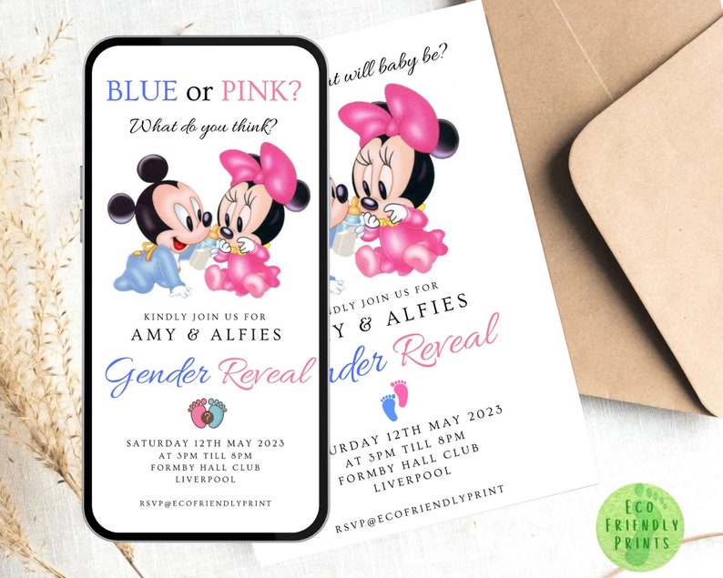 Mickey Mouse Gender Reveal Party Evite Gender Reveal - Etsy