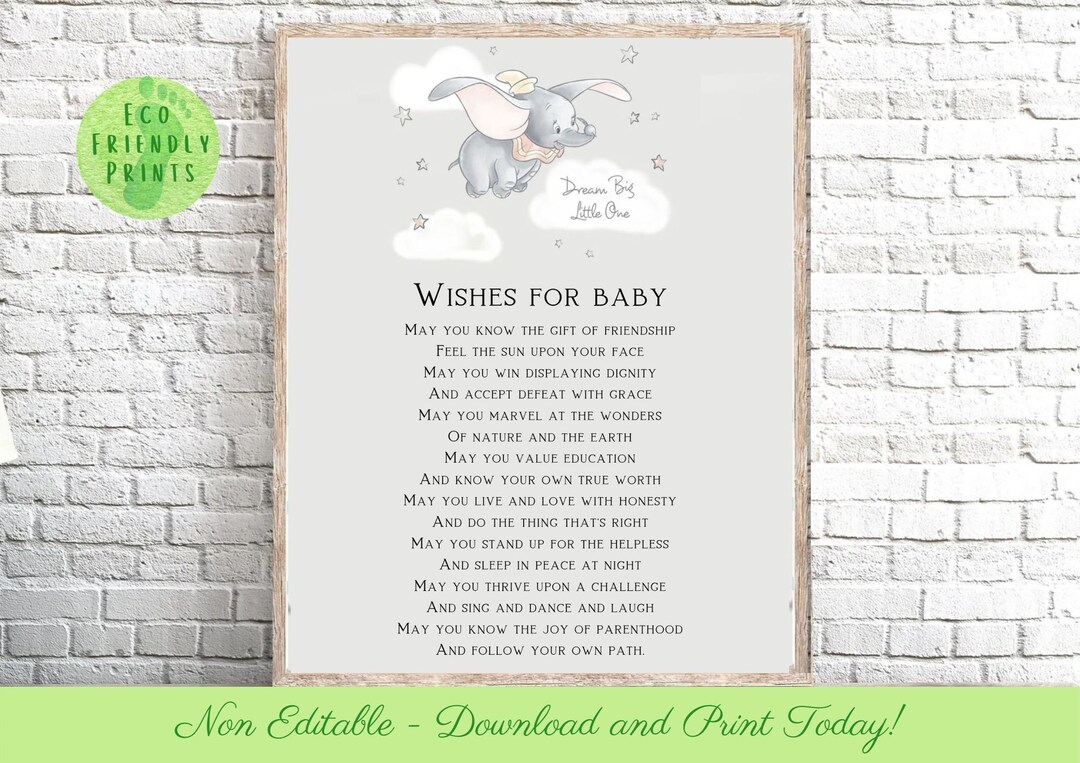 Dumbo Christening Poem Keepsake Personalised Christening - Etsy