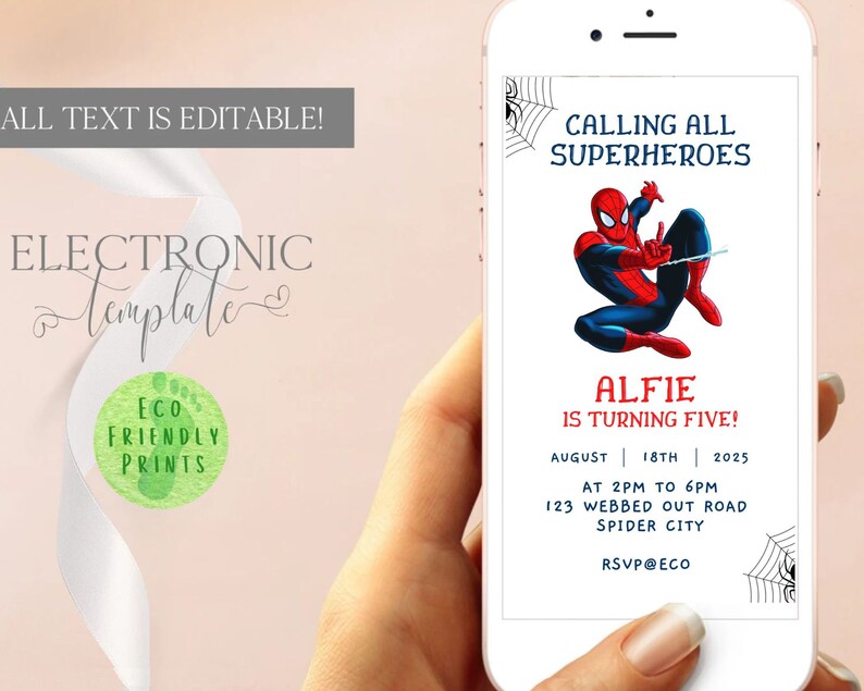 Editable Spider Man Birthday Party Invitation Boy Calling All ...
