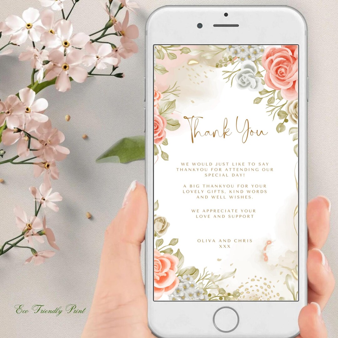 Rose Electronic Thank You Card Template Editable Digital Download ...