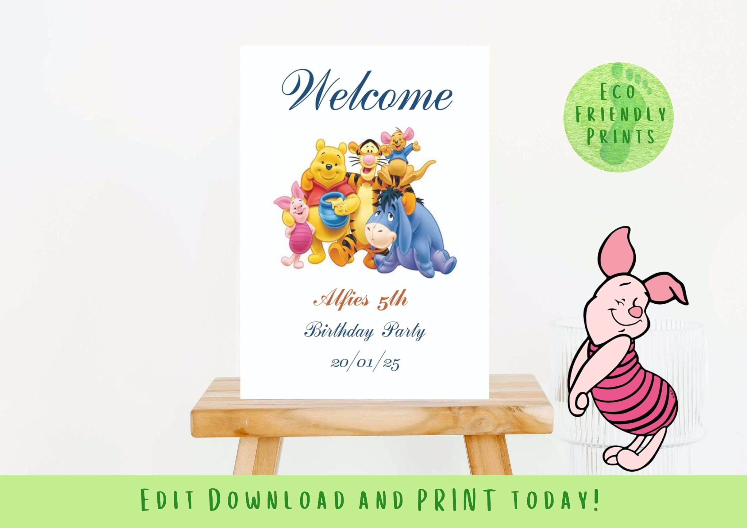 Editable Winnie the Pooh Welcome Sign Pooh Birthday Gender - Etsy UK