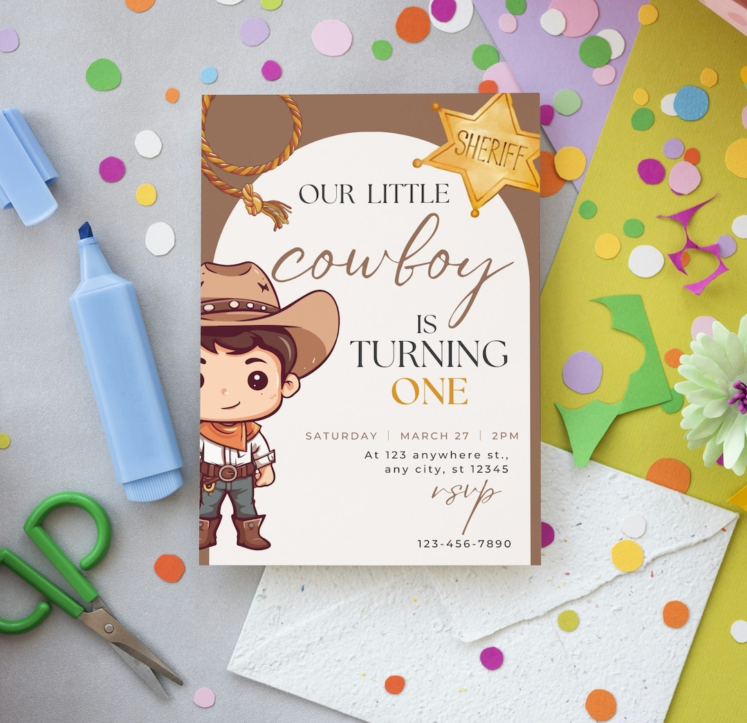 First Rodeo Birthday Invitation Boy, Cowboy First Birthday Invite ...