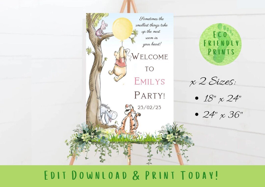 Editable Winnie the Pooh Welcome Sign Pooh Birthday Gender - Etsy