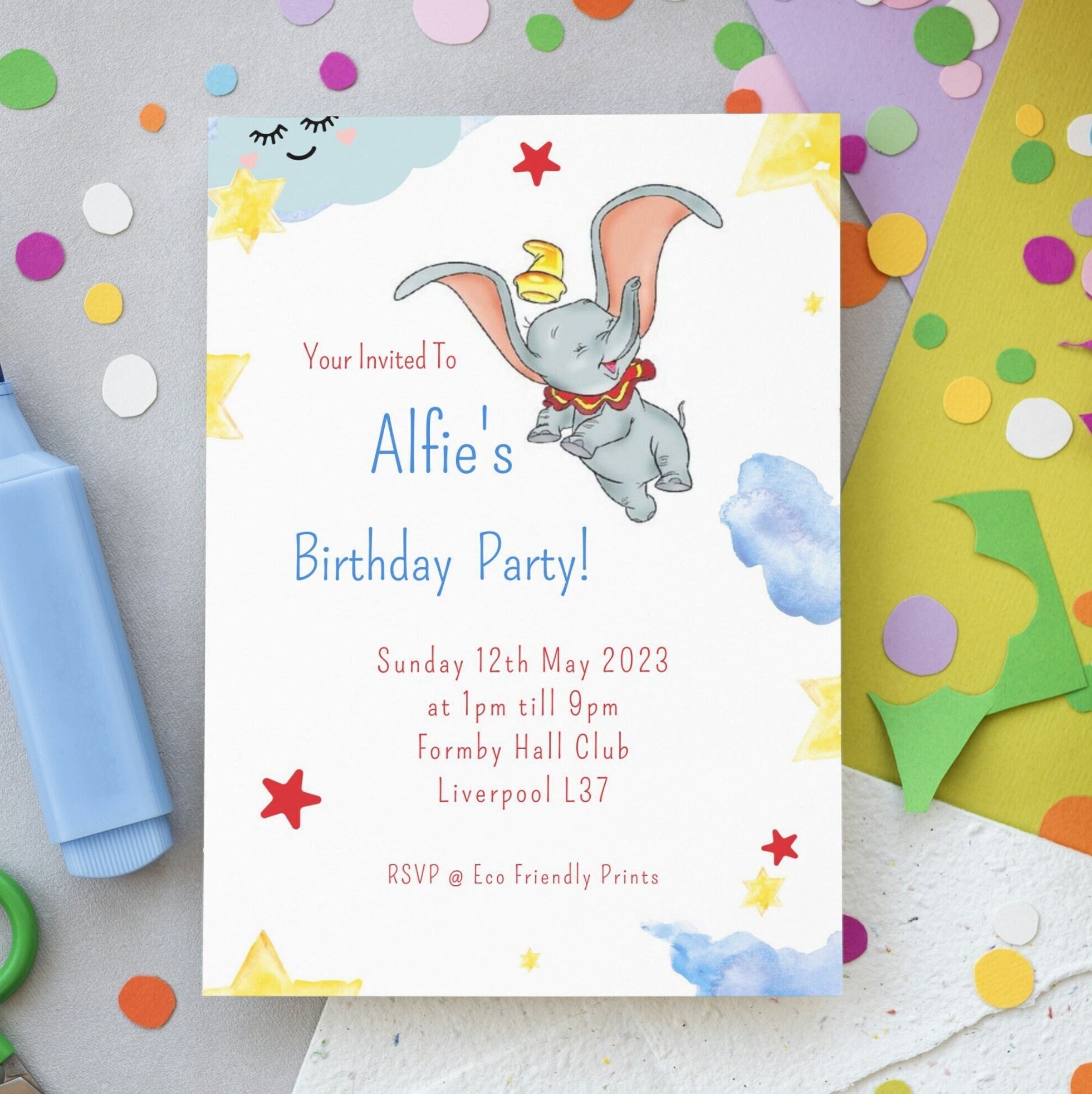 Dumbo Birthday Party Invitation, Dumbo Birthday Editable Invite ...