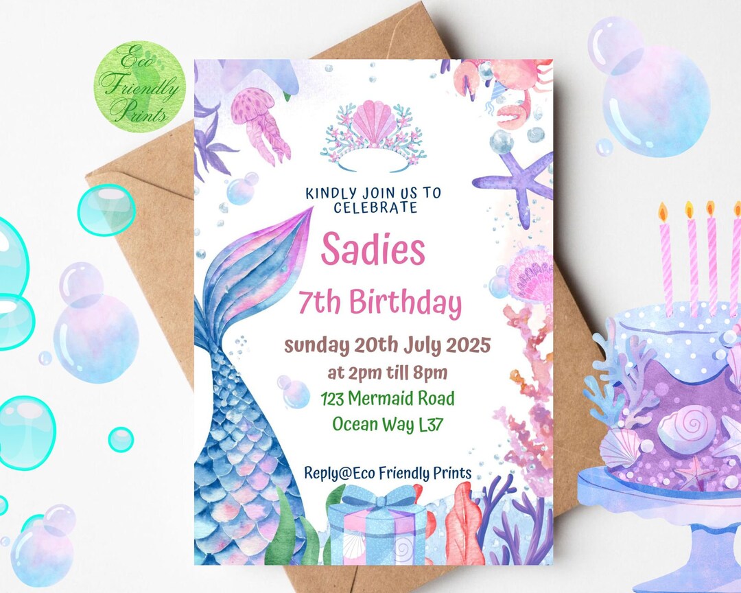 Editable Mermaid Birthday Invitation Mermaid Birthday Invite Girls ...