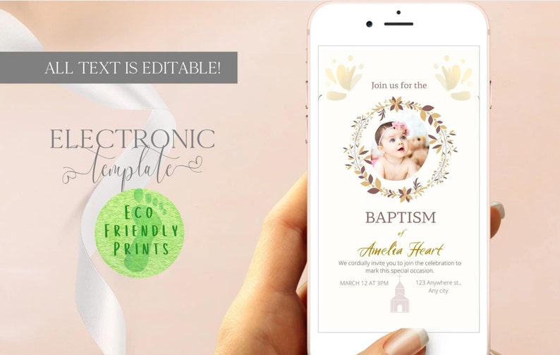 Electronic Baptism Invitation Template Digital Baptism Text - Etsy