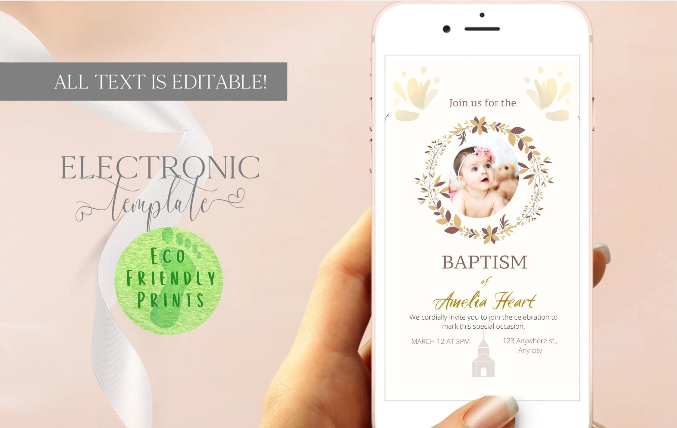Electronic Baptism Invitation Template Digital Baptism Text - Etsy