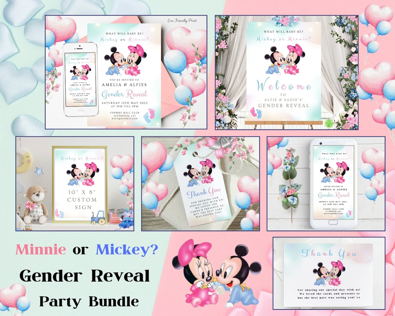 Editable Mickey Mouse Gender Reveal Invitation Gender Neutral Mickey or ...