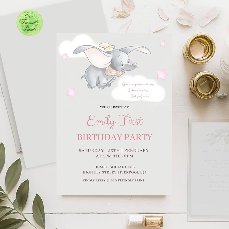 Dumbo Birthday Invitation, Stalk Birthday Party Editable Invite ...