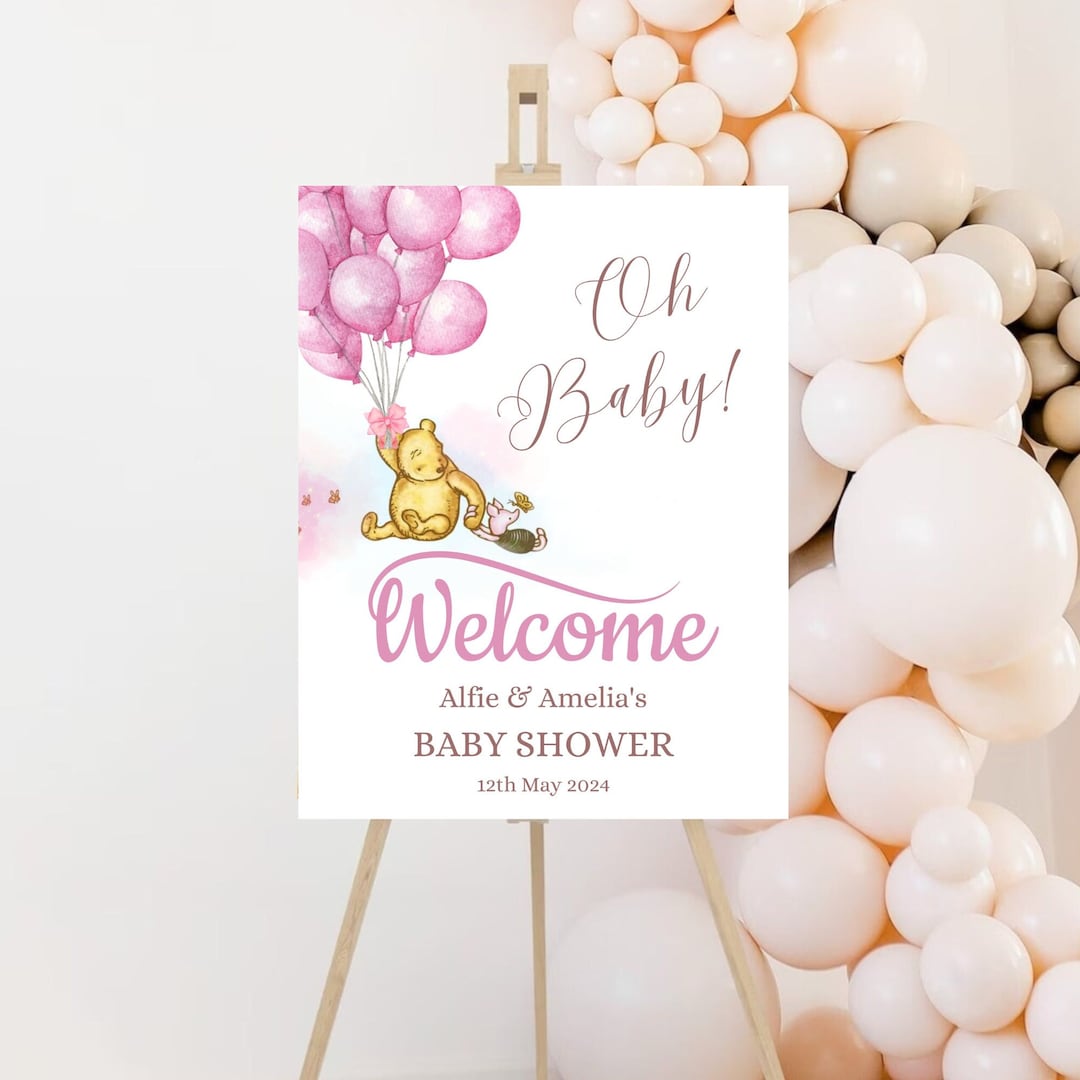 Classic Pink Winnie the Pooh Baby Shower Welcome Sign, Classic Winnie ...