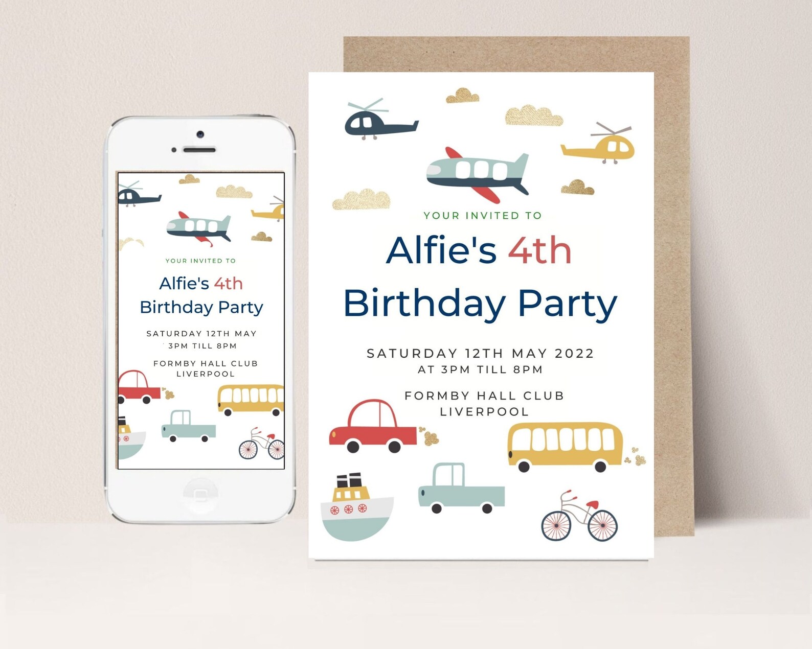 Editable Transport Birthday Party Invitation Boy Planes Cars and Trains ...