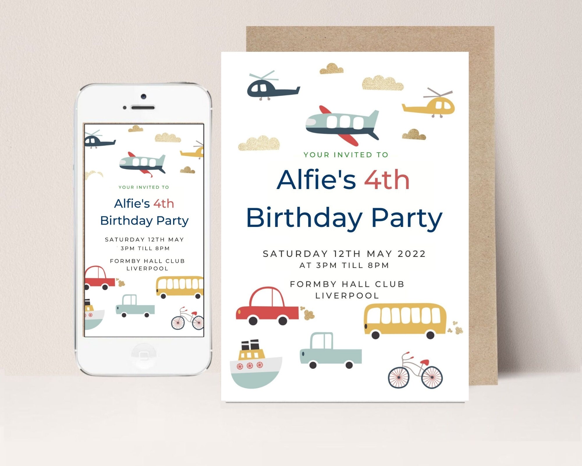 Editable Transport Birthday Party Invitation Boy Planes Cars and Trains ...