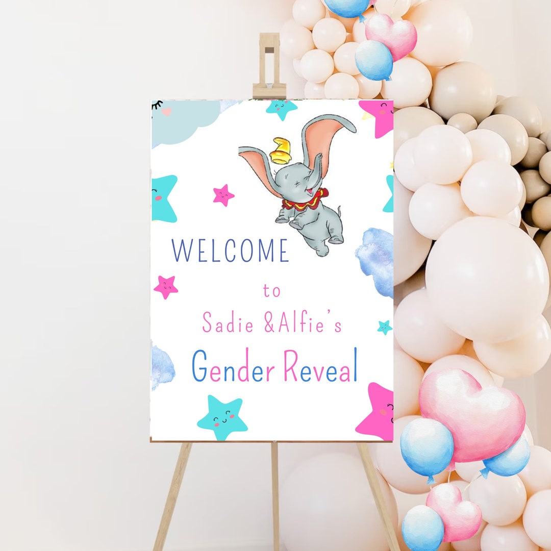 Editable Dumbo Welcome Sign Girl or Boy Dumbo Gender Reveal Dumbo Party ...