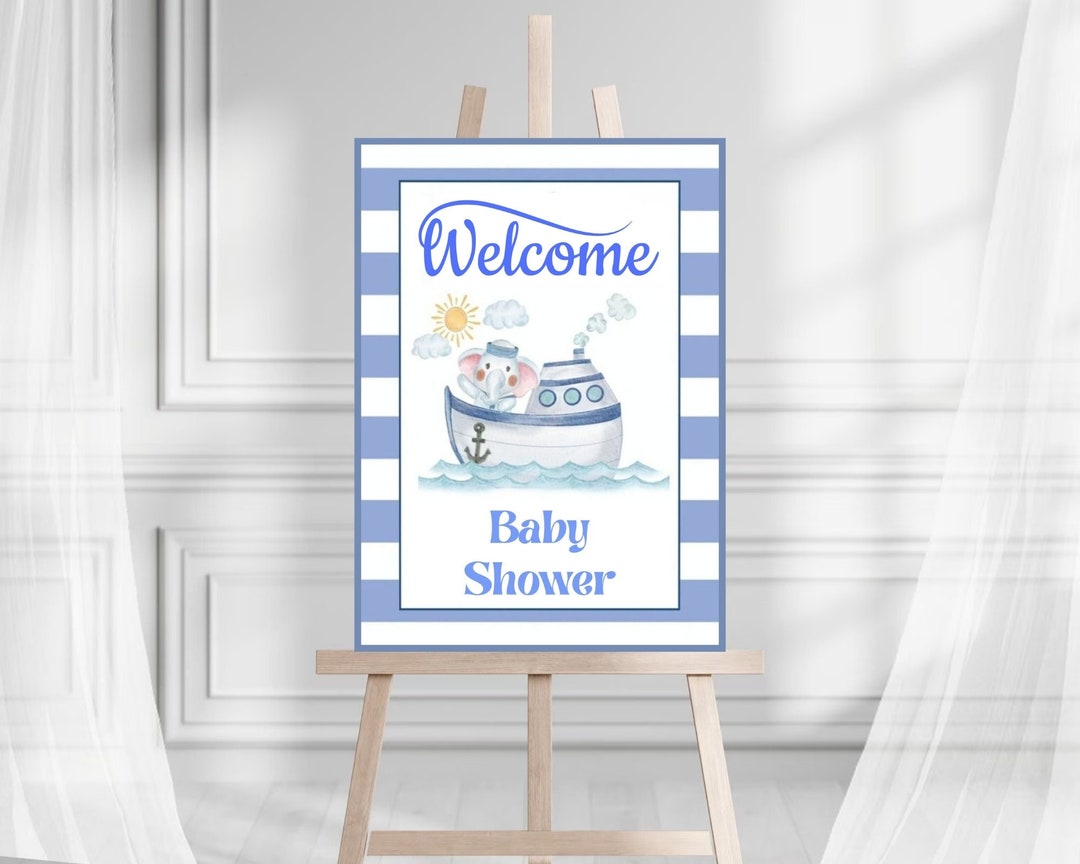 Sailboat Baby Shower Welcome Sign, Boy Baby Shower Sign Template, Ahoy ...