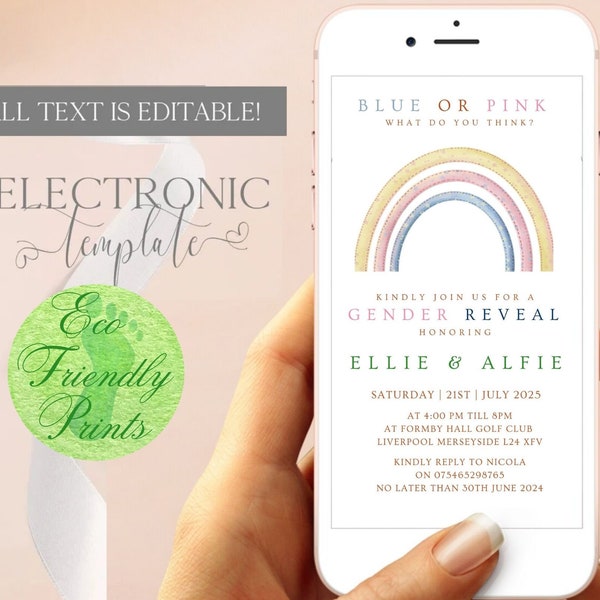 Rainbow Gender Reveal Electronic Invitation Etsy