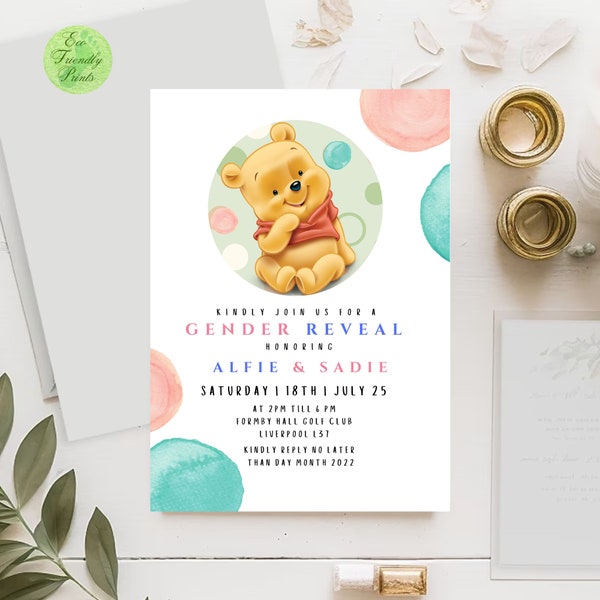 Classic Winnie the Pooh Gender Reveal Invitations - Etsy