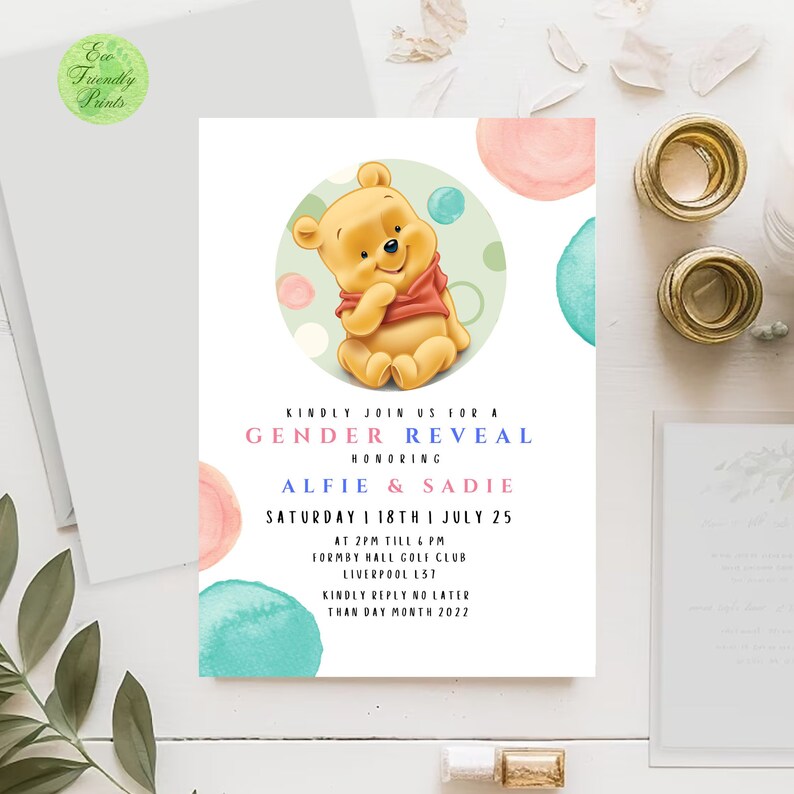 Classic Winnie the Pooh Gender Reveal Invitation, Editable Baby Boy or ...
