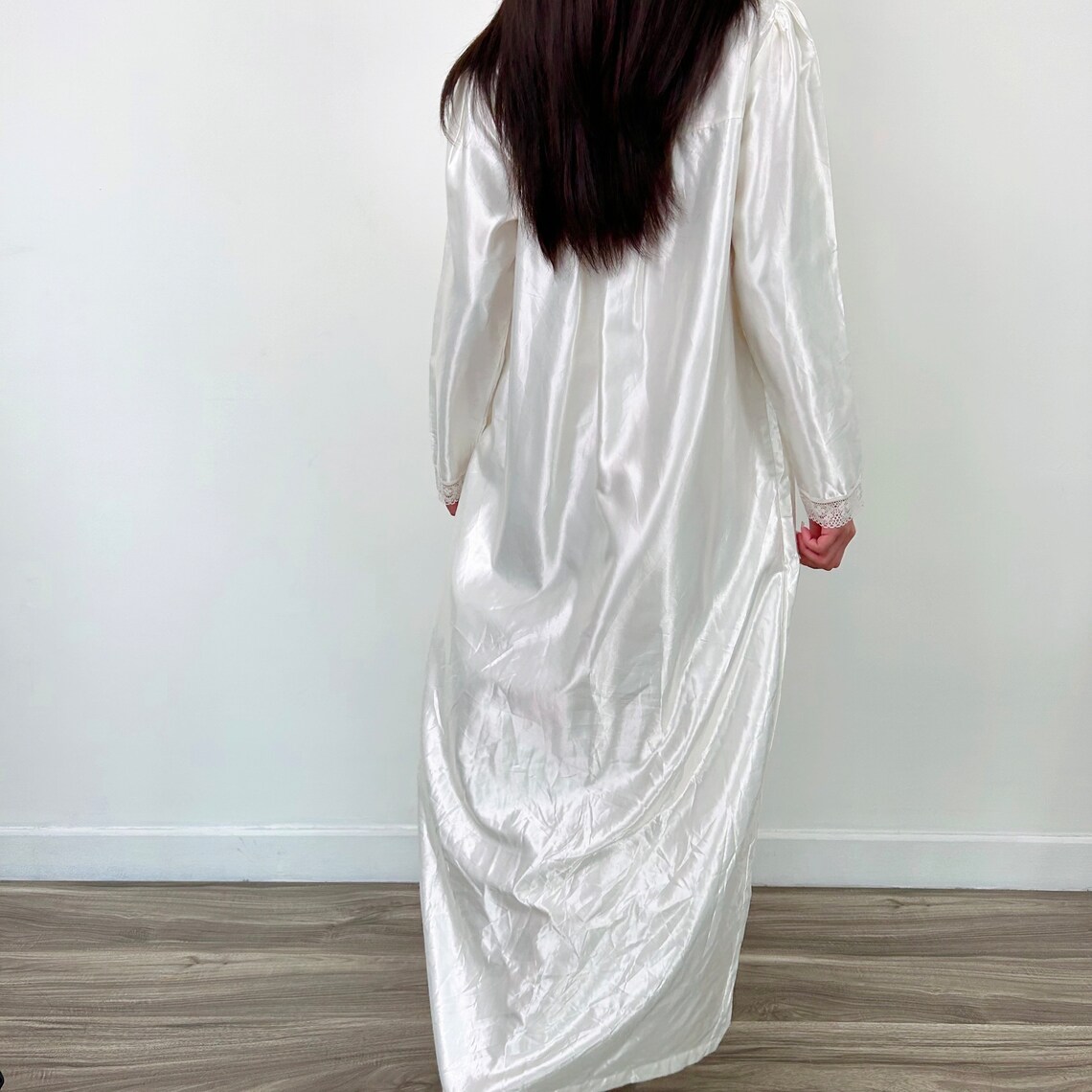 Sz M Vintage ‘babizon’ Ivory White Cotton Negligee Long Sleeve Dress ...