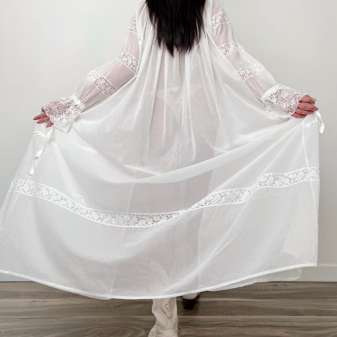 Sz 40 Vintage eva B. Bitzer Sheer White Cotton Peignoir Nightgown ...
