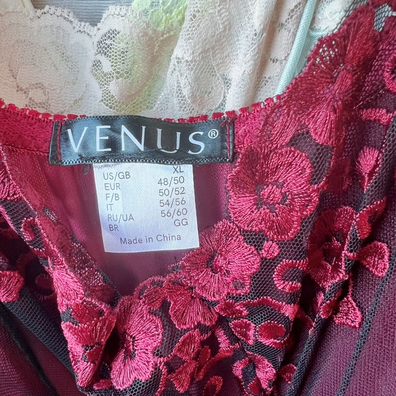 Sz XL Vintage Burgandy Red Floral Semi Sheer Nylon Micro Mesh Maxi ...