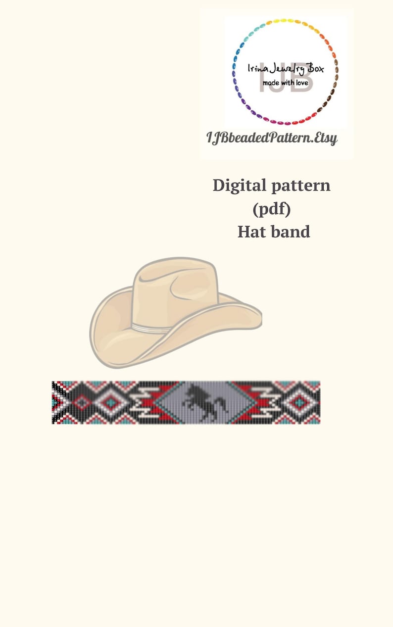 Hat Band Bead Loom Patterns, PDF Beaded Hat Band Pattern, Digital ...
