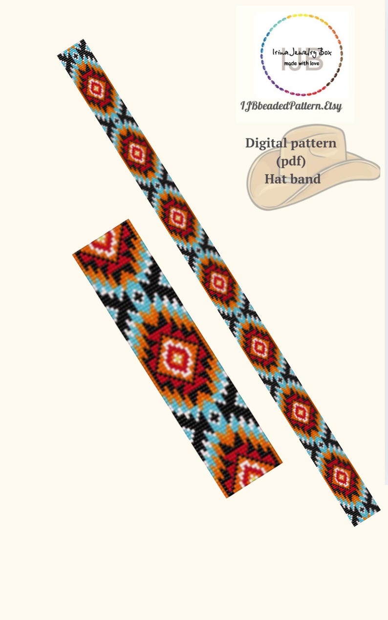 Hat Band Bead Loom Patterns, PDF Beaded Hat Band Pattern, Digital ...