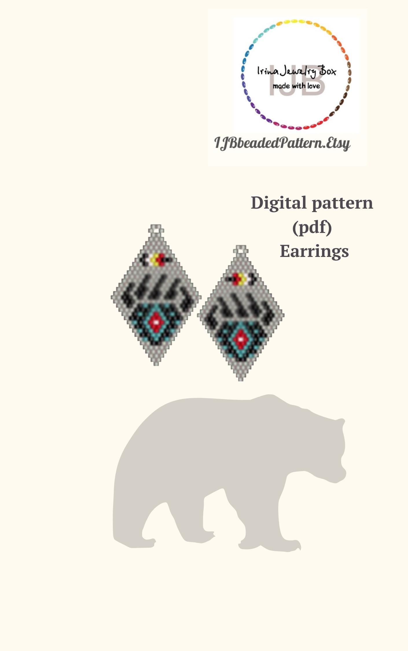Bear Paw Earrings Beaded PDF Pattern, Bear and Feather Earrings Pattern ...