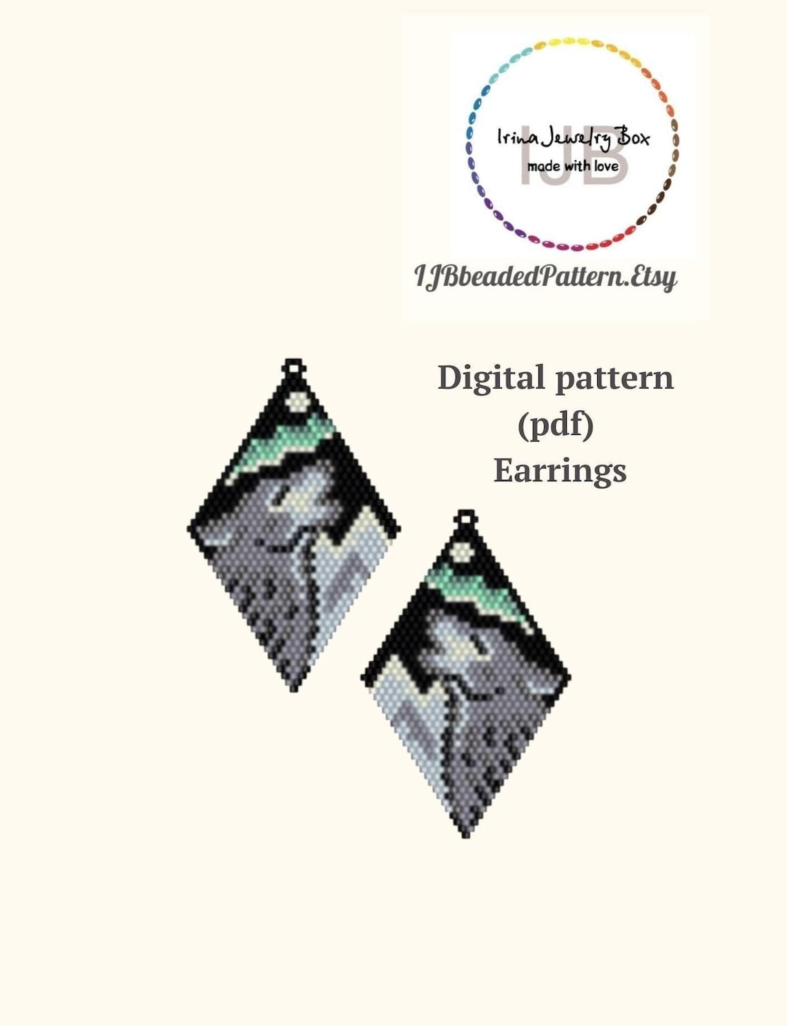 Wolf Earrings Beaded PDF Pattern, Wolf Northern Lights Mountains ...