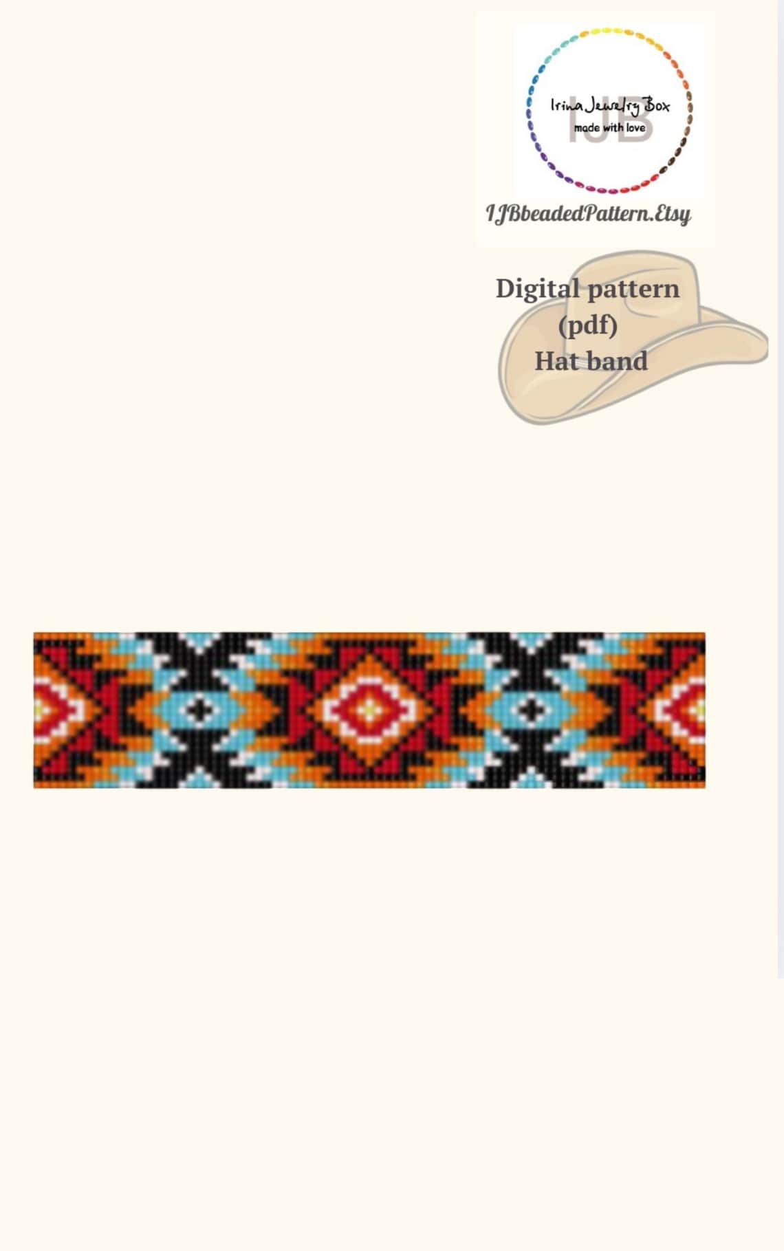 Hat Band Bead Loom Patterns, PDF Beaded Hat Band Pattern, Digital ...